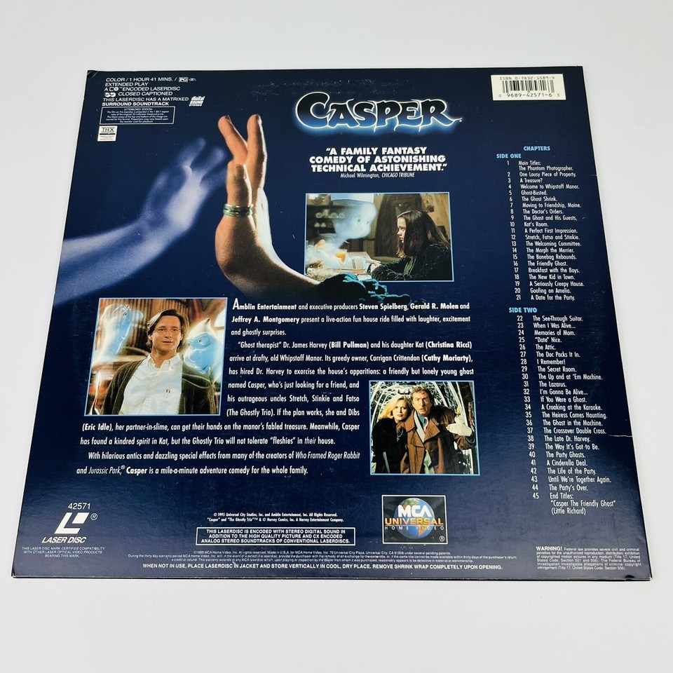 Casper Laserdisc 1995 Bill Pullman, Cristina Ricci, Letterboxed Edition ...