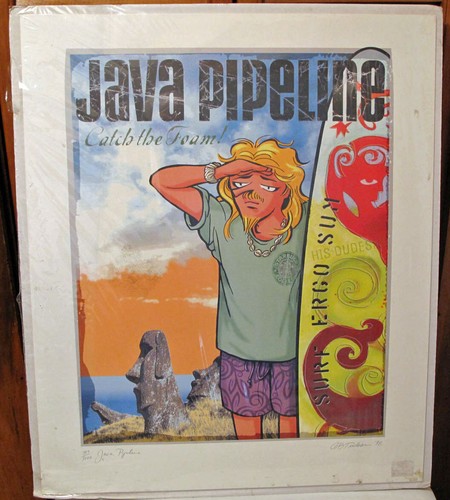 JAVA PIPELINE 1998 Starbucks LIMITED Signed TRUDEAU / DOONESBURY POSTER ...