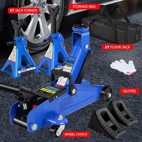 2 Ton Hydraulic Trolley Car Jack with 3 Ton Jack Stands tire repair ...