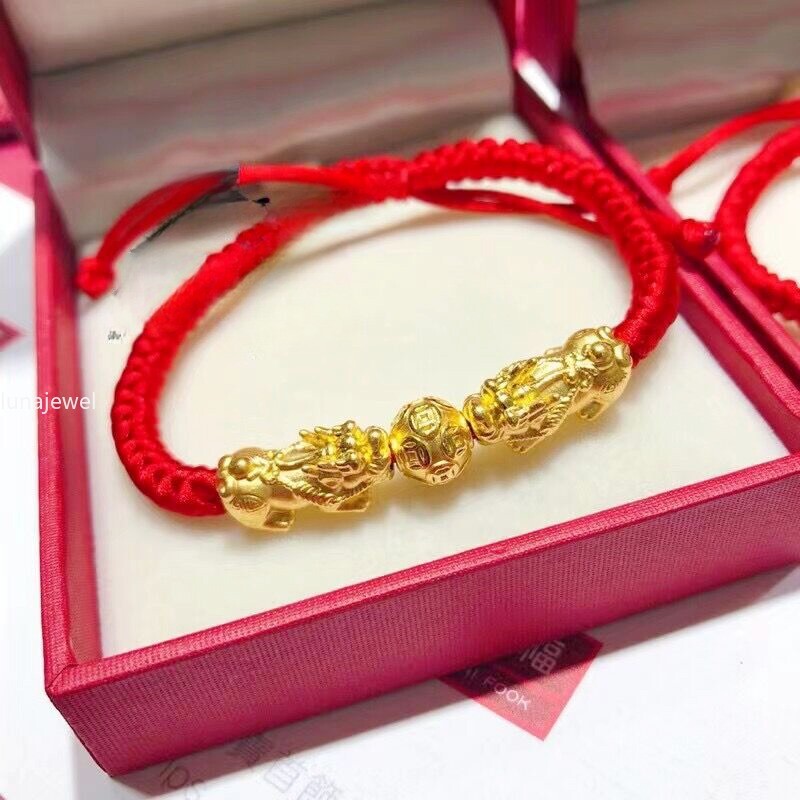 1pcs Pure 999 24k Yellow Gold Dragon Pixiu Coin Bead Bracelet Bangle ...