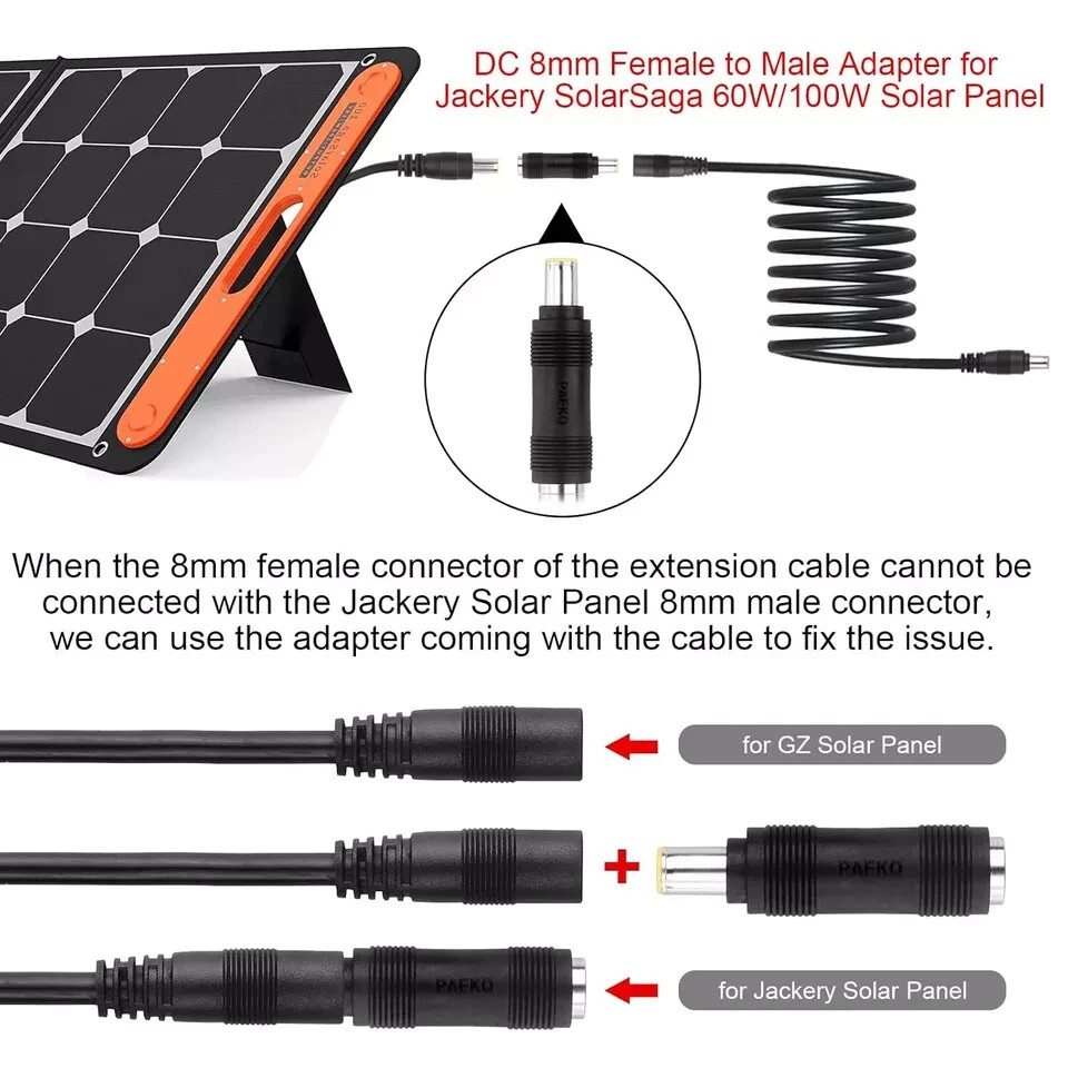30Ft Jackery Extension Cable 14AWG 8mm Solar Panel Extension Cable 8mm ...