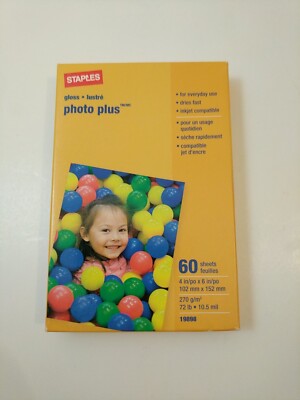 Gloss Photo Plus Staples Photo Paper 4" X 6" 60 Sheets per box 1 box ...
