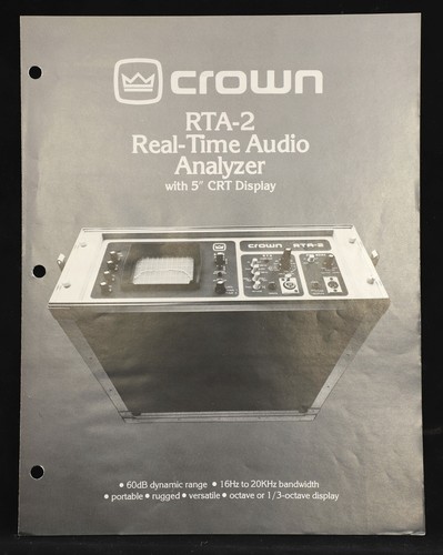 CROWN RTA-2 REAL-TIME AUDIO ANALYZER PRODUCT / SALES BROCHURE | eBay
