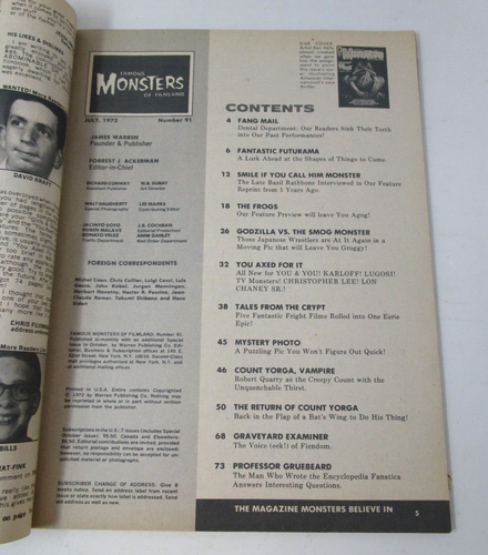 Famous Monsters of Filmland #91 May 1972 [FN/VF] Vintage Warren Horror ...