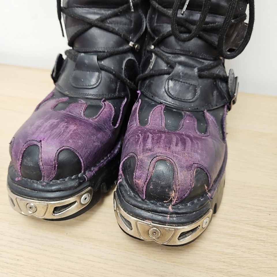 New Rock Reactor Purple Flames Leather Punk Chunky Platform Shoes Sz Uk ...