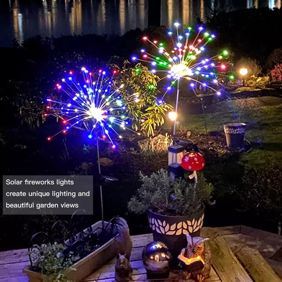 150 LED Solar Firework Lights Outdoor Garden Decor Path Fairy Lamp LED ...