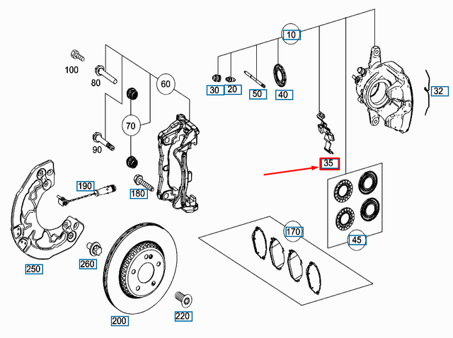MERCEDES-BENZ C W205 FRONT BRAKE CALIPER SPREADER SPRING A0014213091 ...