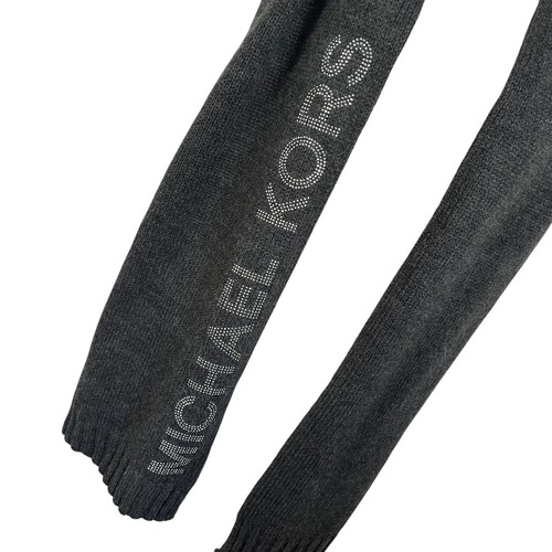 Michael Kors MK Gray Neck Scarf Knit Studded Bewjeled Logo 70" Inch ...