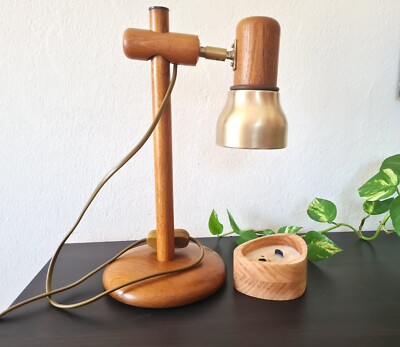 Vintage 60s Table Desk Lamp Wood Brass Reading place decor Paul Neuhaus ...