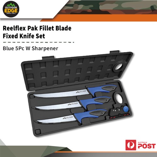 Outdoor Edge Reelflex Pak Fillet 5pc Fixed Knife Set Blue W Sharpener ...