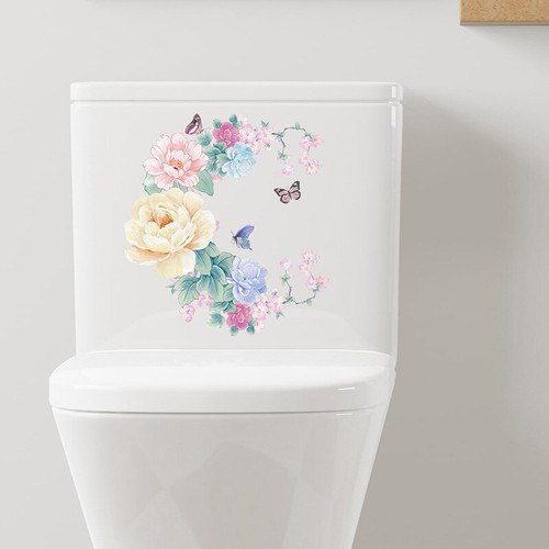 Flowers Butterfly Pattern Waterproof Sticker For Bathroom Toilet Cover ...