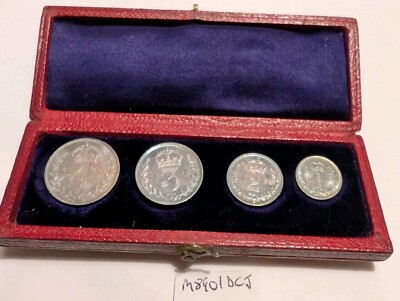 1890 Victoria JH Maundy Silver 4d,3d,2d,1d Coins Set UNC Dated Red Case ...