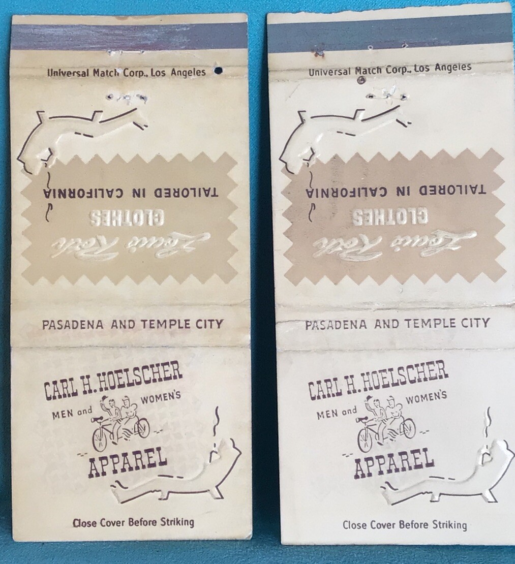 2 Matchbook Covers Carl H. Hoelscher Men Women’s Apparel Pasadena ...