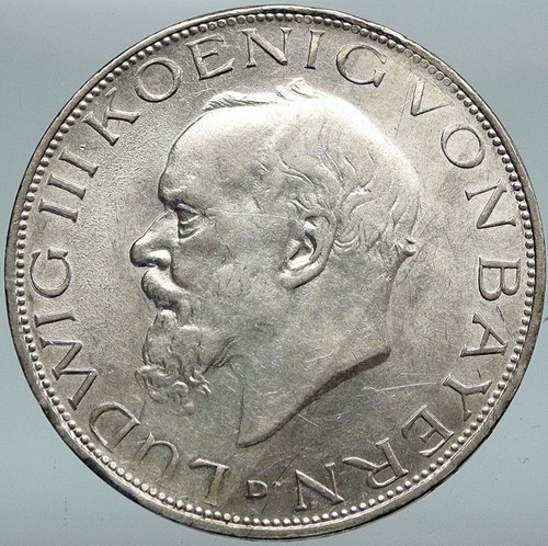 1911 D GERMANY German States BAVARIA King LUDWIG III Silver 3 Mark Coin ...
