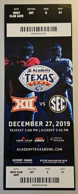 Texas Bowl Football Ticket 12/27 2019 Texas A&M Aggies vs Oklahoma ...