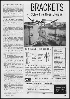 1957 WB Mfg Co. Wichita Kansas Photo Fire Hose Storage Brackets Diagram ...