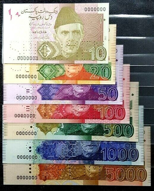 PAKISTAN 10,20,50,100,500,1000&5000 Rupees"SPECIMEN"note 7PCS,UNC(+1 ...