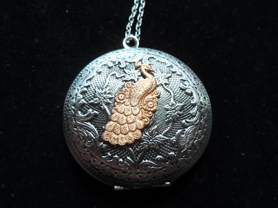 ANTIQUE SILVER COLOR BEAUTIFUL PEACOCK LOCKET LARGE | eBay