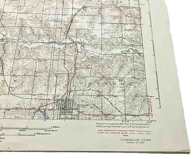 Corydon Quadrangle, Iowa 1937 Iowa Topographical Map Vintage Not a ...