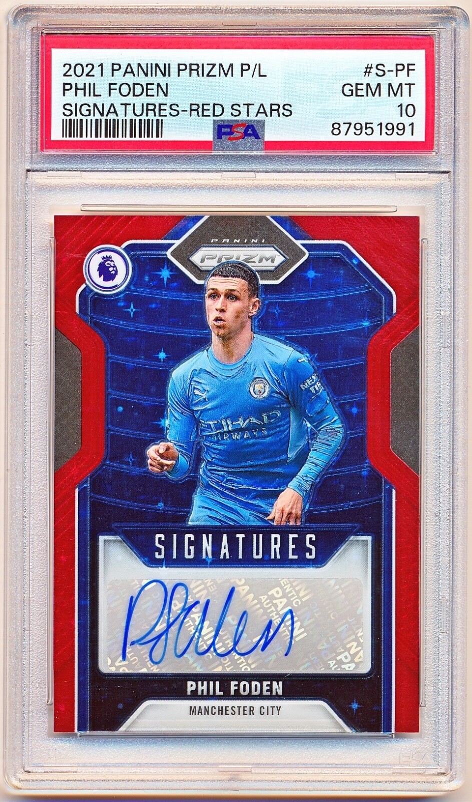 2021-22 Prizm EPL Phil Foden Signatures Red Stars Auto SP #S-PF PSA 10 ...