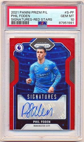 2021-22 Prizm EPL Phil Foden Signatures Red Stars Auto SP #S-PF PSA 10 ...
