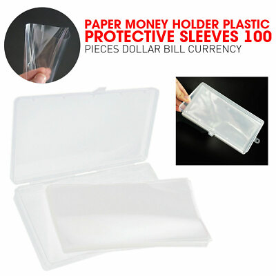 Paper money holder plastic protective sleeves 100 pieces dollar bill ...