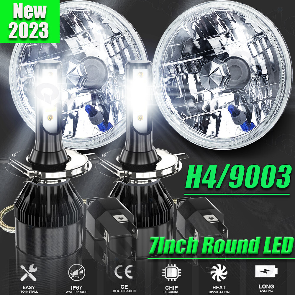pair 7"Round Led Headlight H4-H13 Hi/Lo Bulb for Chevy C10 C20 C30 G10 ...