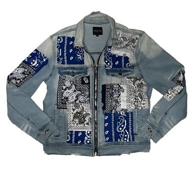 ROCKSTAR ORIGINAL Men’s Blue Breezy Bandana Patchwork Distressed Full ...
