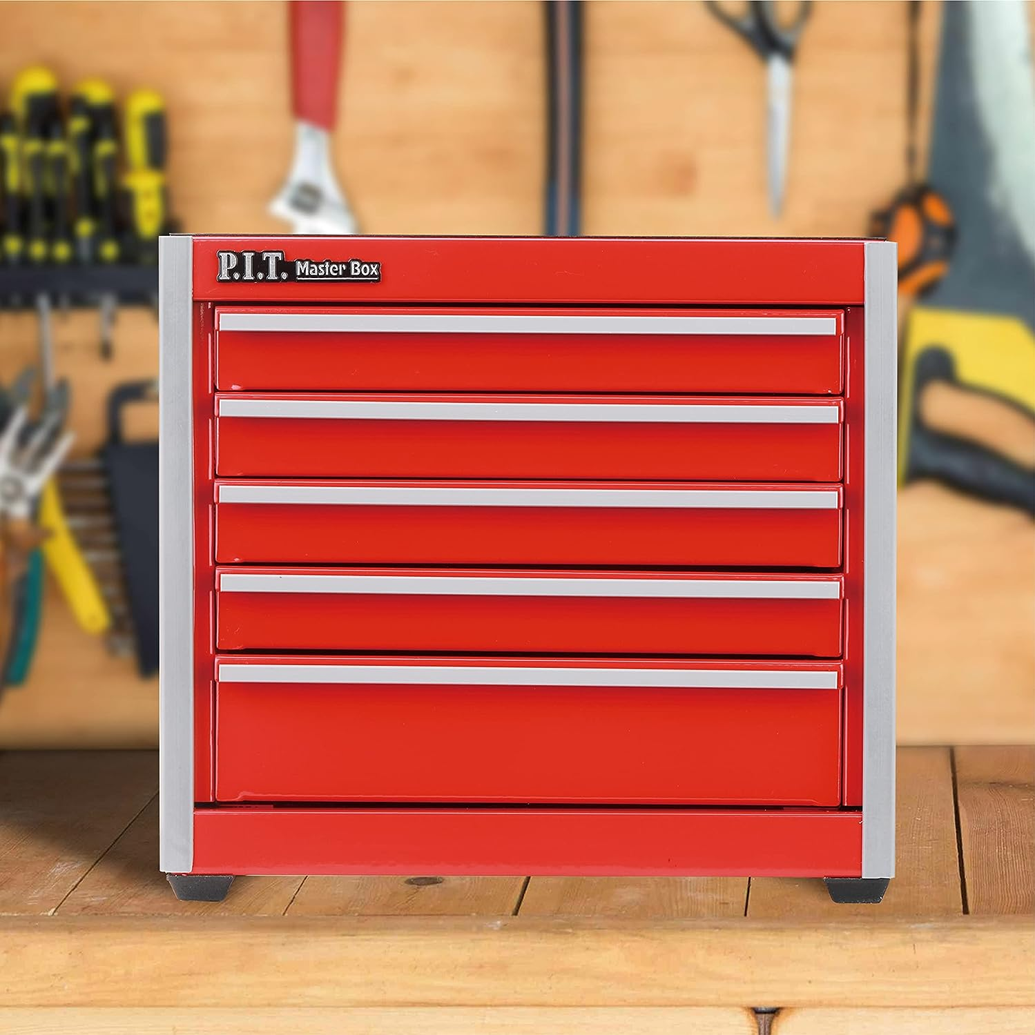 Portable 5-Drawer Micro Roll Cab Steel Tool Box, Red Hand Carry Tool ...