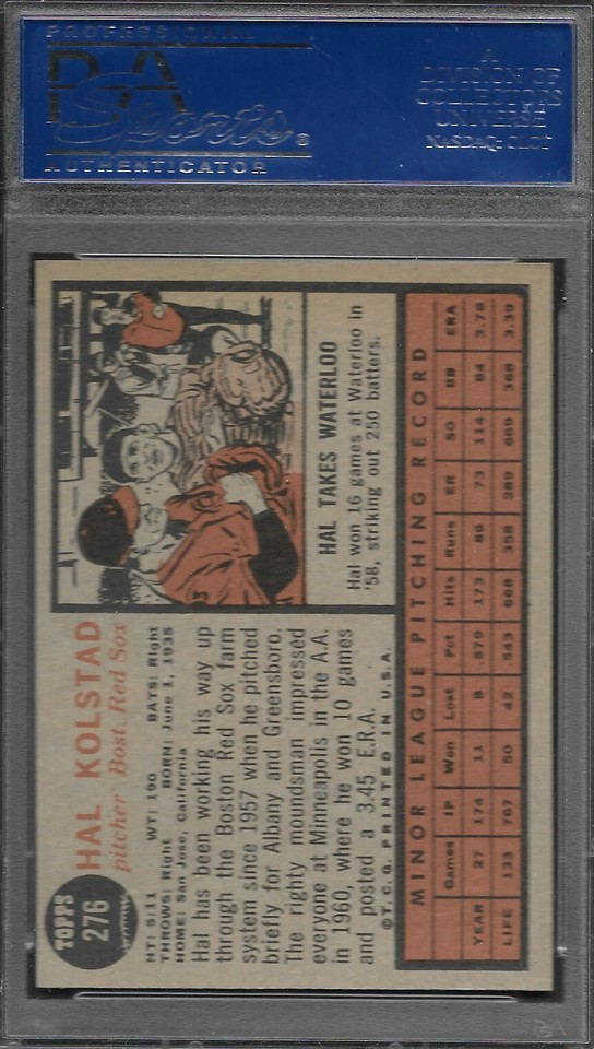 1962 TOPPS #276 Hal Kolstad ROOKIE BOSTON RED SOX ( Nice Centering ) NM ...