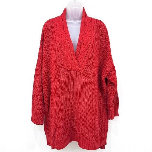Lauren Ralph Lauren Sweater Women's 2X Red Cableknit Old Money Shawl ...