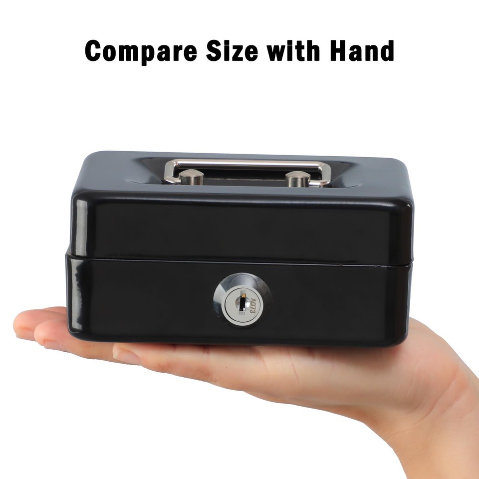 Locking Steel Mini Cash Box with Removable Coin Tray and Key Lock for ...