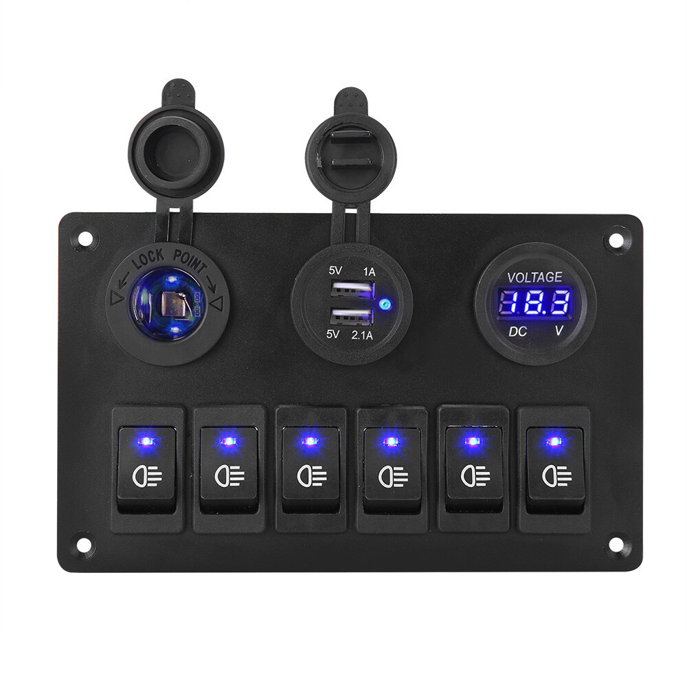 6 Gang 12V LED Rocker Switch Panel ON OFF Control Toggle Car Boat ...