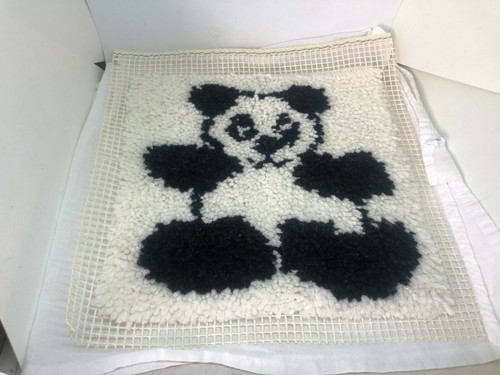 Vintage Panda Bear Latch Hook Rug Wall Hanging Carpet Shag Complete MCM ...