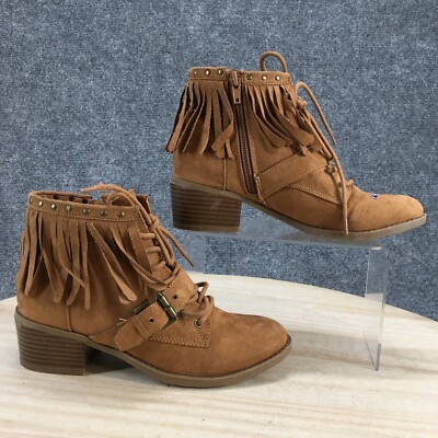 Indigo Boots Womens 6 M Fringe Lace Up Ankle Booties Brown Fabric ...