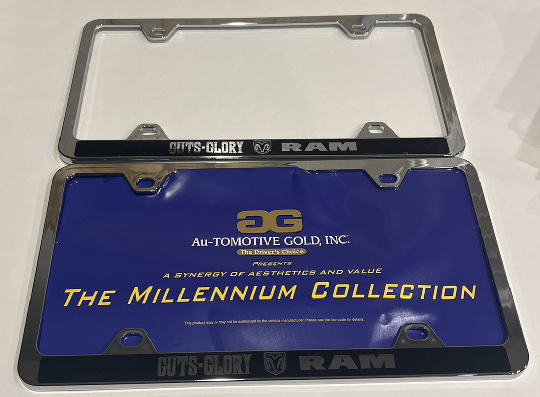 GUTS GLORY RAM Black Plastic License Plate Frame Script Emblem Logo LOT ...