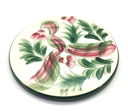 Round Ceramic Trivet Hand Painted Red Green Floral | eBay
