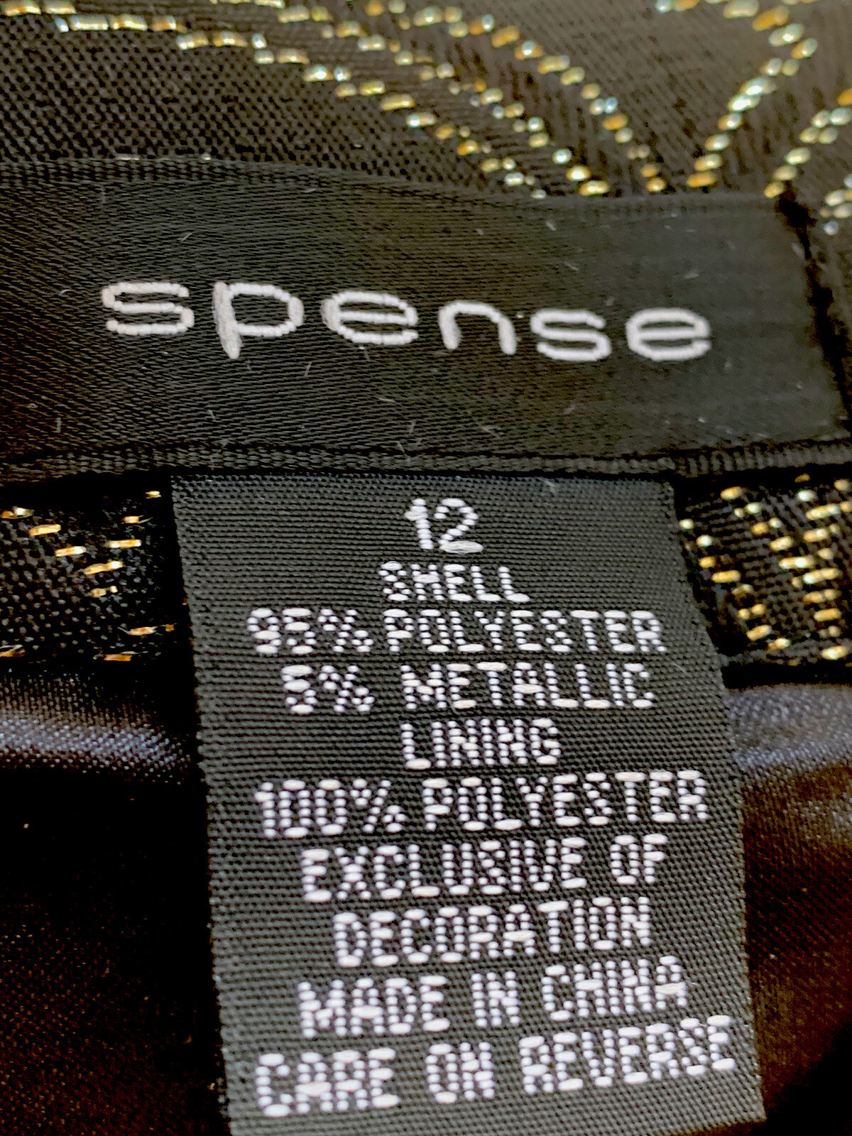 Spense Black Gold Metallic Cocktail Dress , Size 12 - Gem