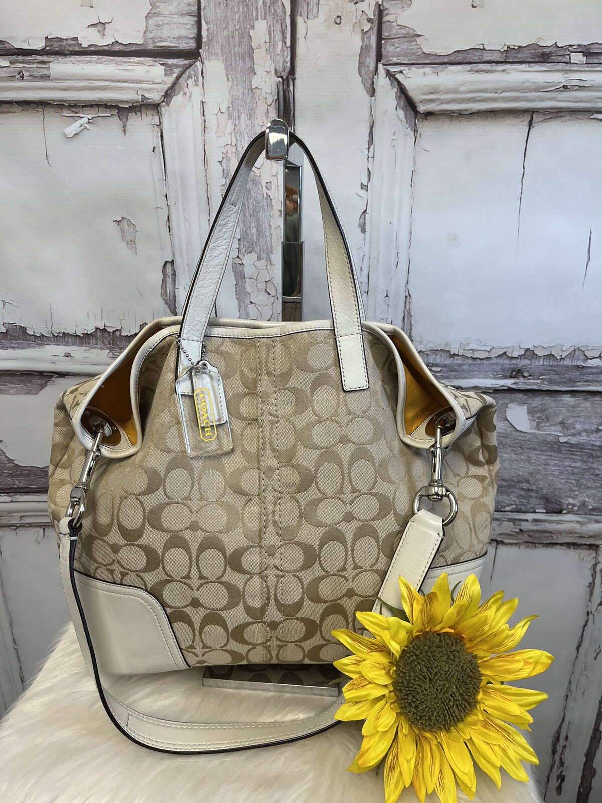 Coach Hadley Signature Cream/Tan Duffle Tote Bag F289… - Gem