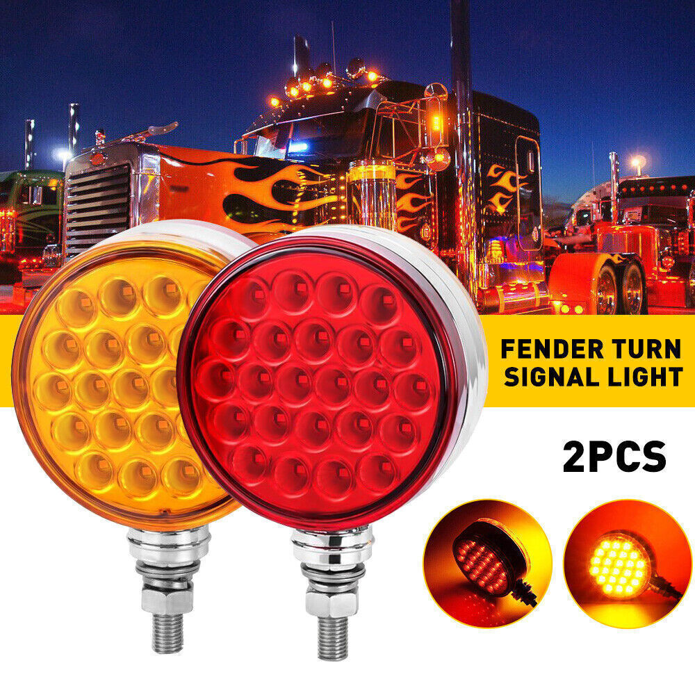 2pc Round 48 LED Red Amber Side Marker Turn Signal Semi Truck Fender ...