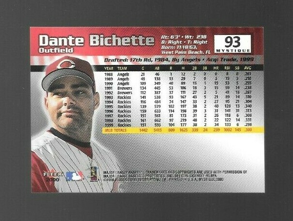 2000 Fleer Mystique Dante Bichette Card #93 Cincinnati Reds EX/MT+ | eBay