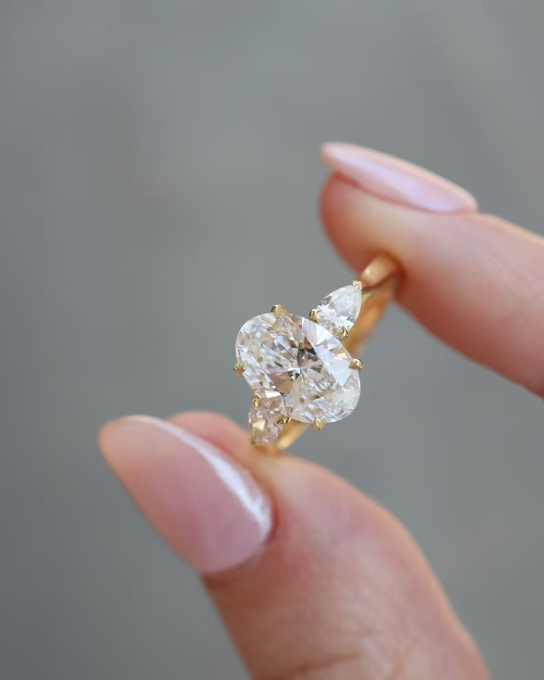 Oval Cut Moissanite Engagement Ring Trilogy Style Wedding Proposal Ring ...