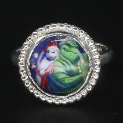 Sterling Silver - Painted Grinch Christmas Glass Pebbled Ring Size 6.5 ...