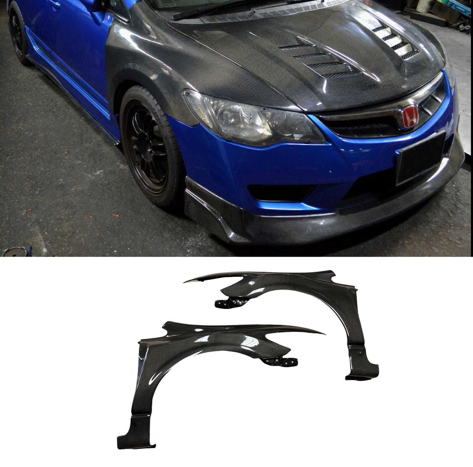 For Honda Civic FD2 TYPE-R Carbon Fiber Feeds Style Front Fender Vented ...