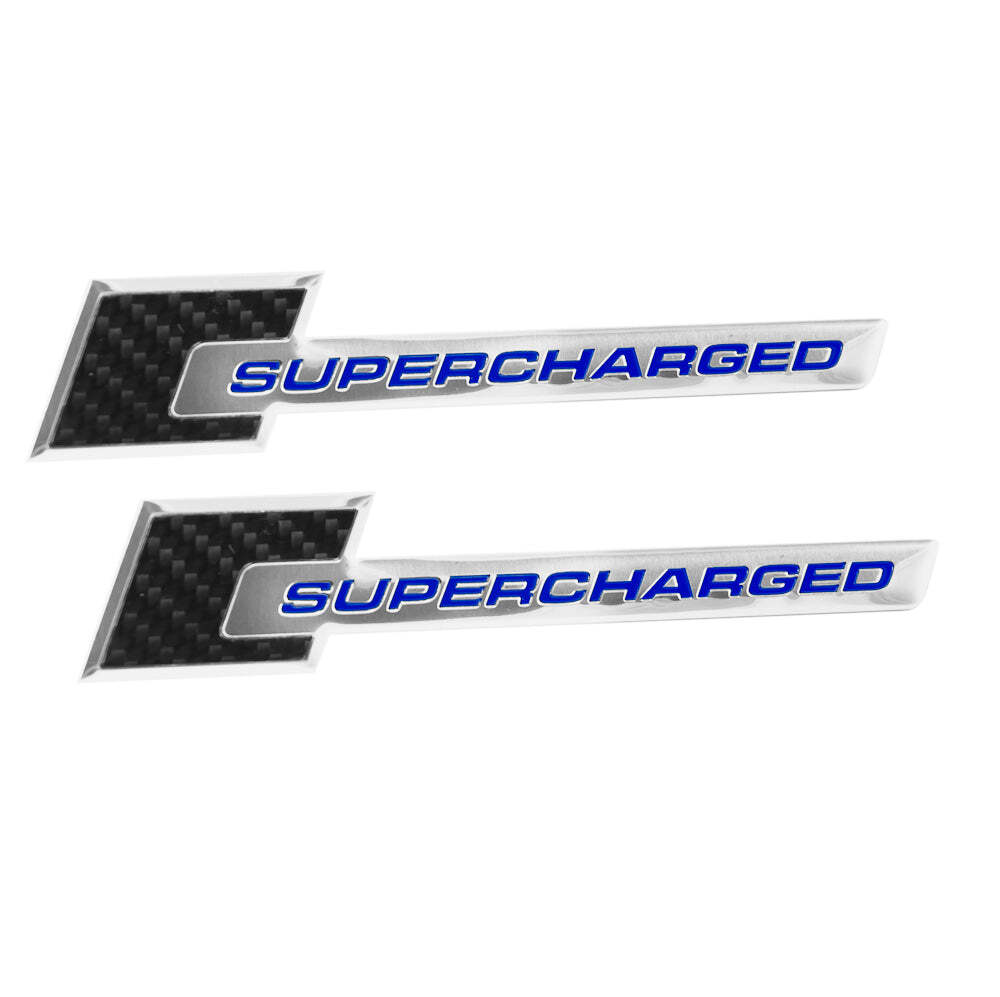Chrome & Blue Carbon Fiber Embossed Supercharged Aluminum Stick On ...