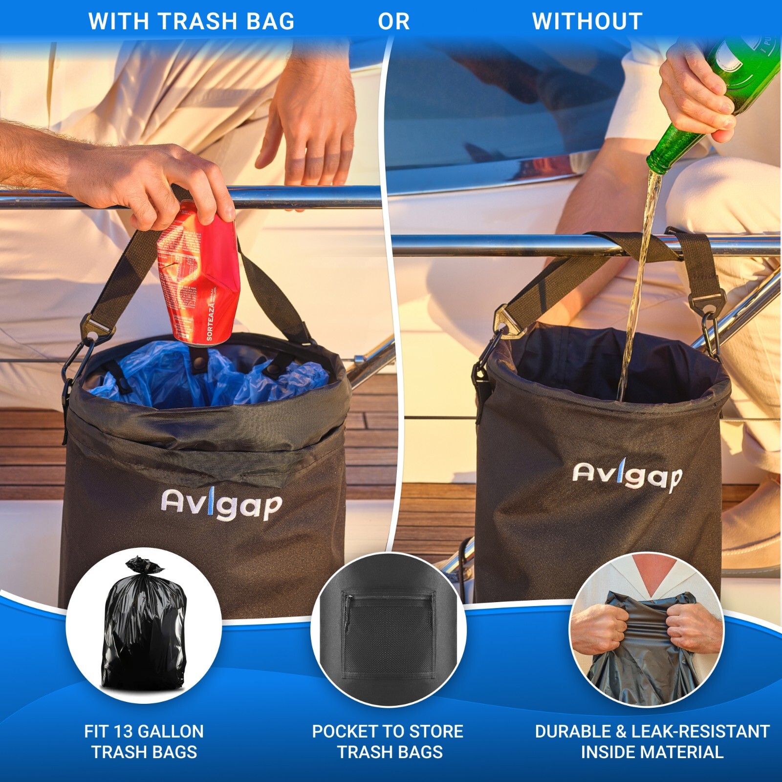 Boat Trash Can, 100% Odor & Leak Resistant, Reusable, Fit 13 Gal Trash ...