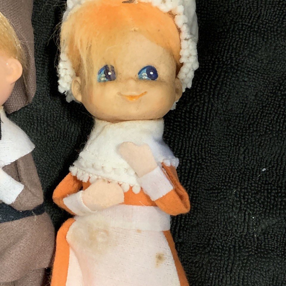 Vintage Thanksgiving Boy and Girl Pixie Elf Pilgrim Felt Figures Japan ...