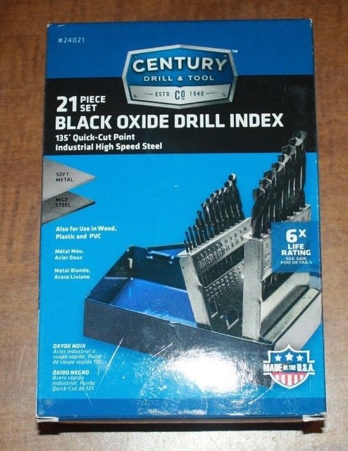 CENTURY 24021 BLACK OXIDE DRILL INDEX BIT SET 21 PIECE SET MADE IN USA ...