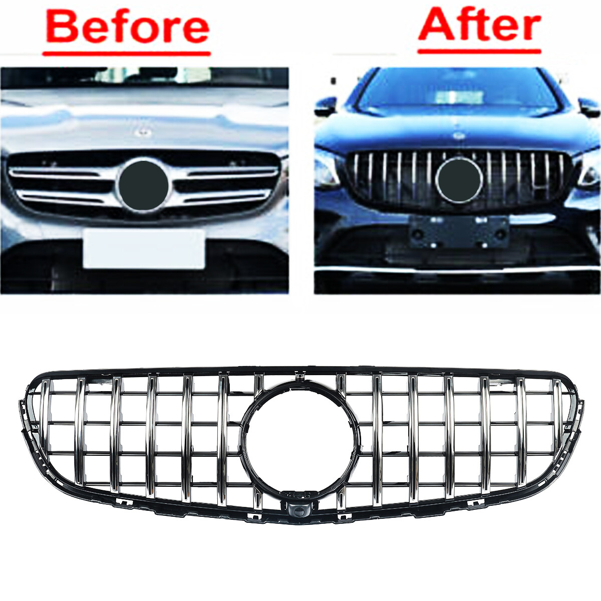 Silver GT Grille W/Camera For BENZ W253 X253 GLC300 GLC350 GLC400 SUV ...