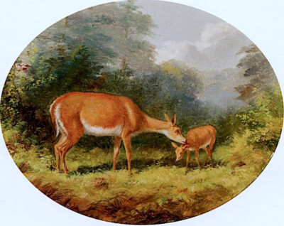 Oil painting wild animals in landscape art Deer-and-Fawn-Arthur ...
